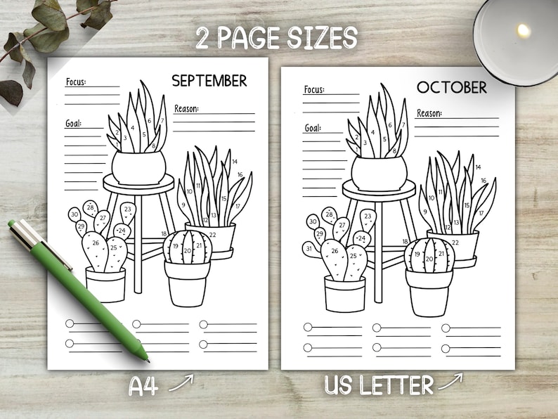 Monthly Mood, Goal, & Habit Tracker, Cactus and Succulent, Instant ...