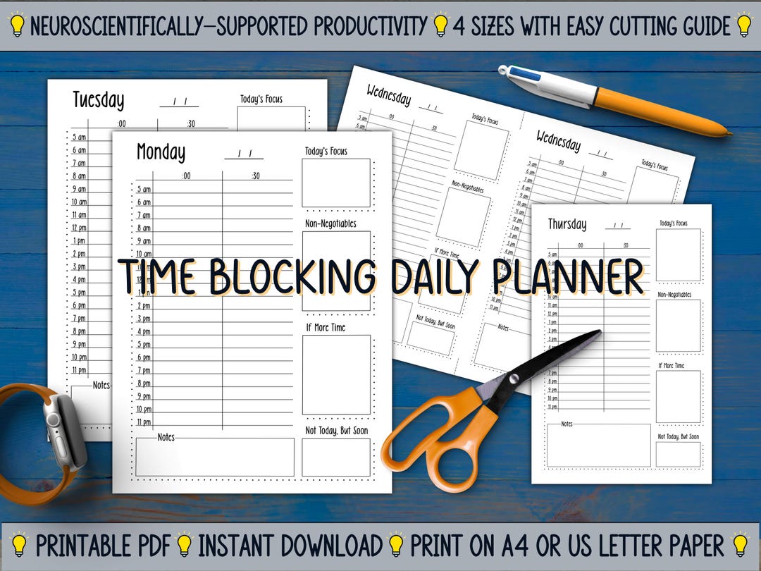Time Blocking Daily Planner: Minimalist Printable Schedule—us Letter ...