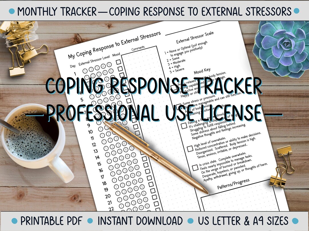 Mood & Stress Tracker Printable - CLINICAL Use License | Monthly Mental ...