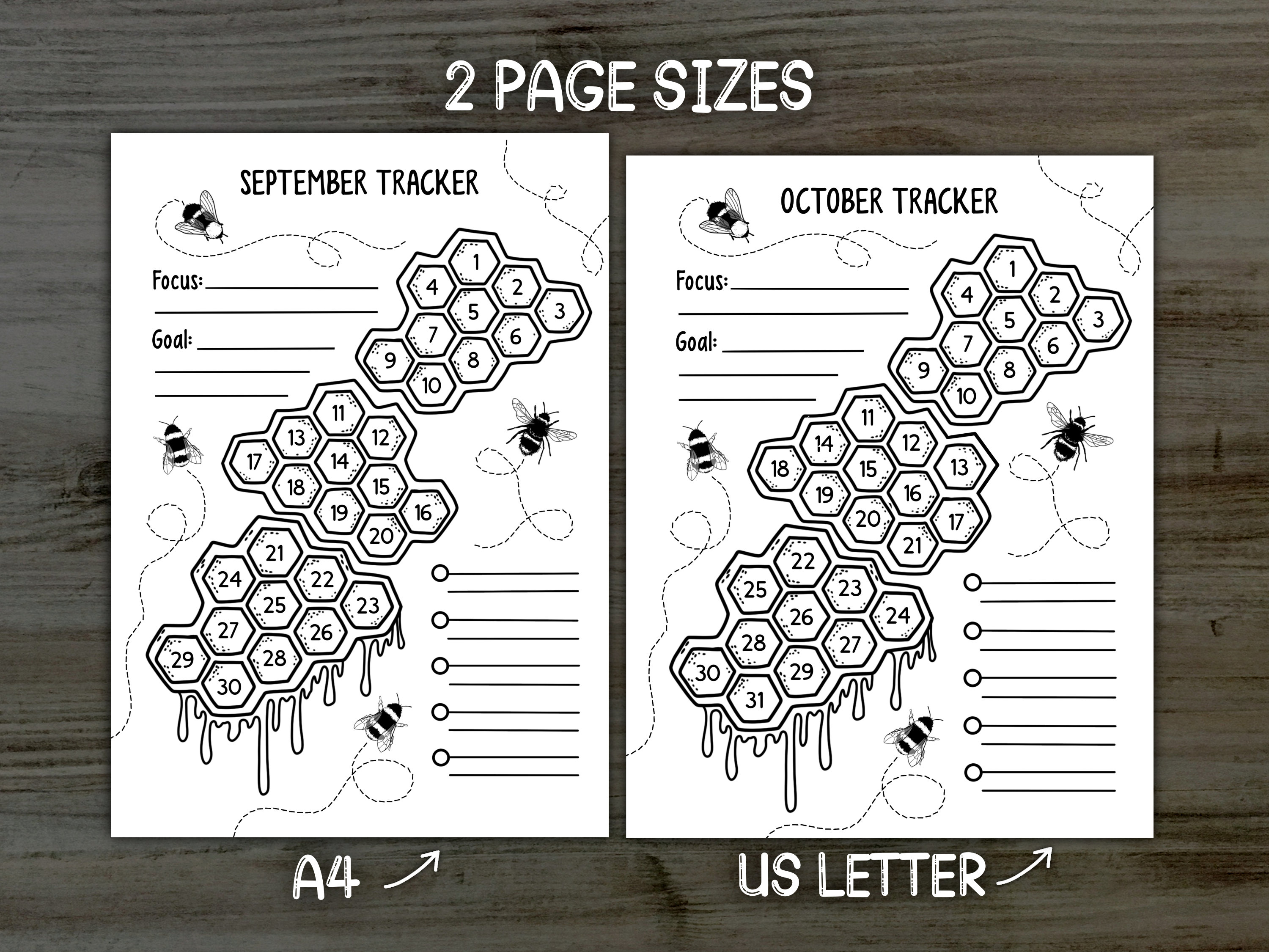 Monthly Mood, Goal, & Habit Tracker, Honey Bees, Instant Download PDF ...