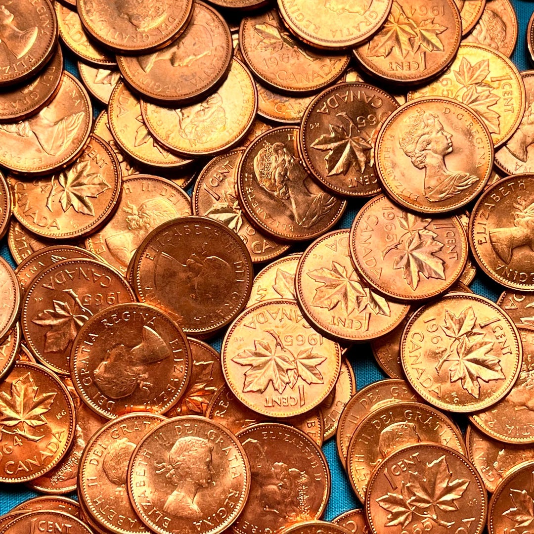 BRILLIANT, UNCIRCULATED Full Vintage Roll (50): Canadian Bronze Pennies ...