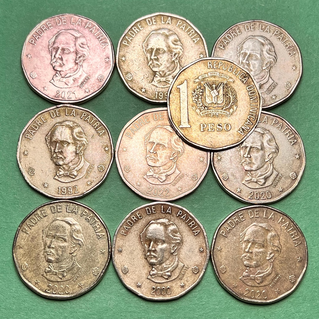 10 DOMINICAN REPUBLIC Peso Hendecagonal (11-sided) Coins—magnetic and ...