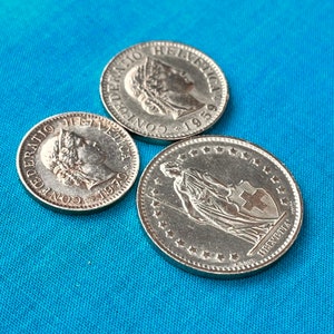 SWITZERLAND Vintage Coin Trio—5/10 Rappen and 1 SWISS Frank—high Grade ...