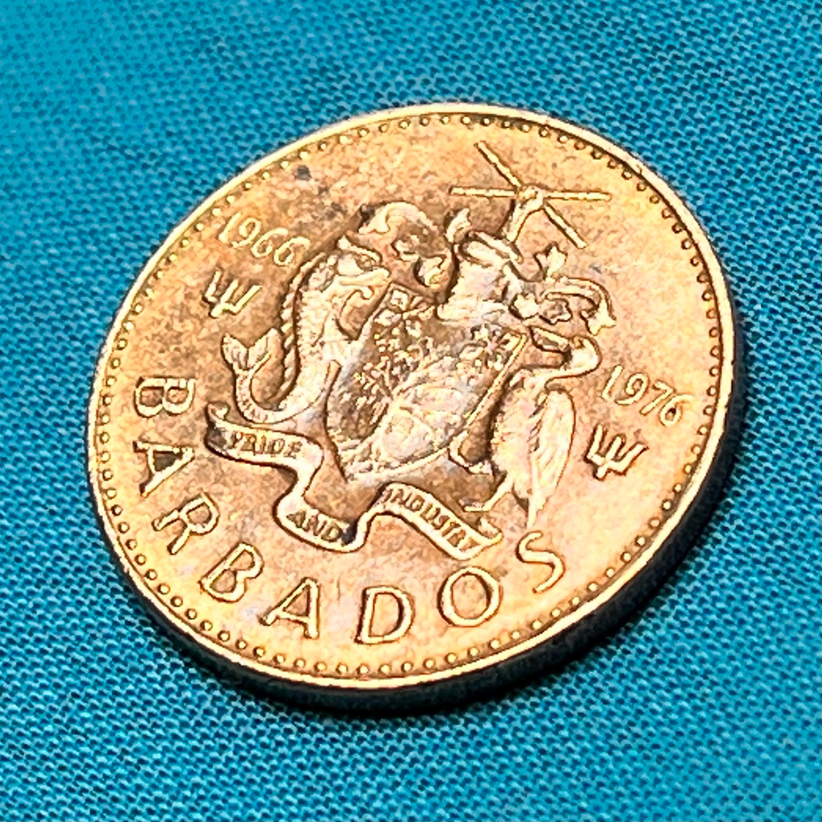 SINGLE Year (1976) Issue BARBADOS Commemorative One Cent Coin With ...
