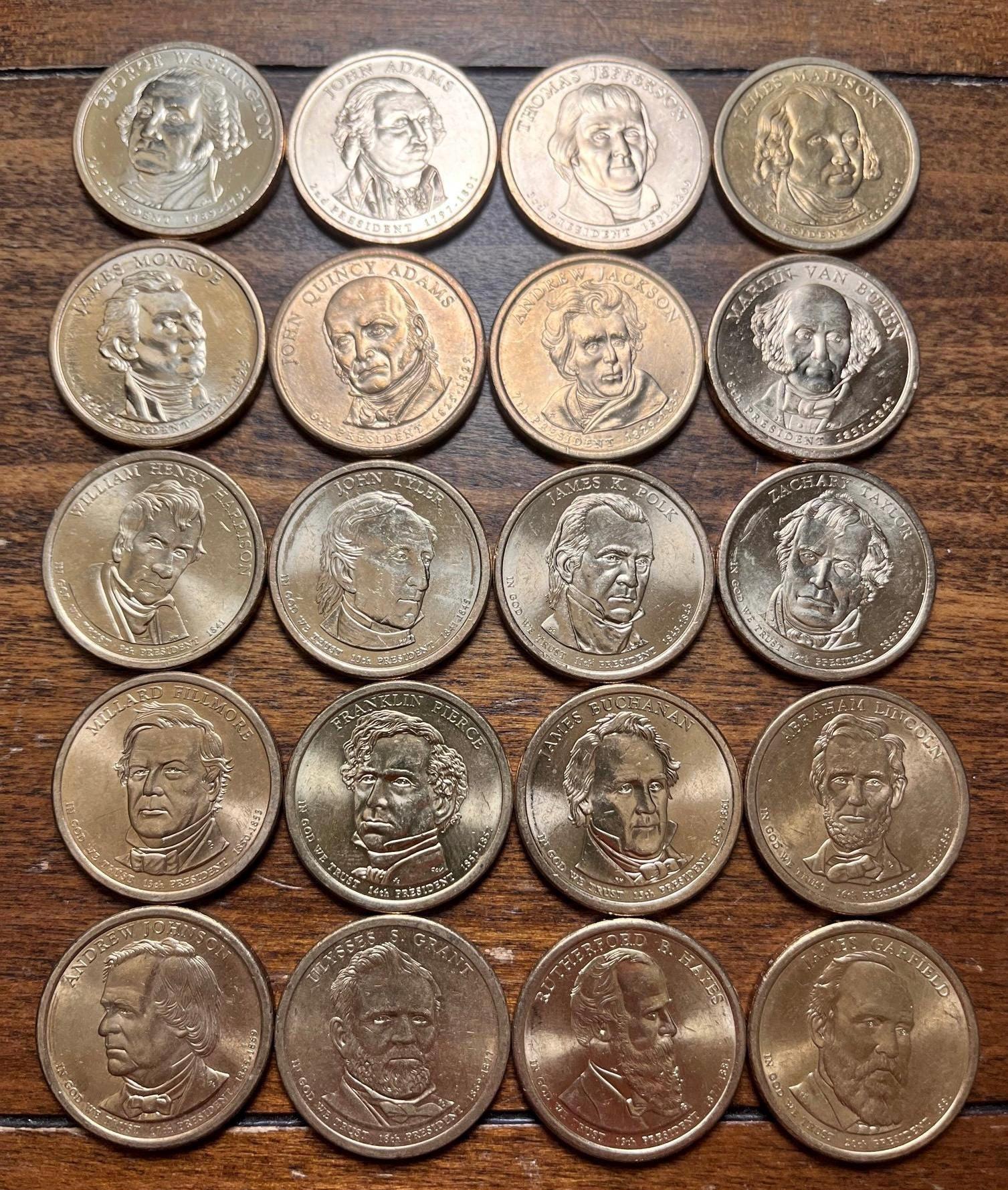 U.S. PRESIDENTS Golden Dollar Coin Collection (1st Thru 20th) in Gift ...
