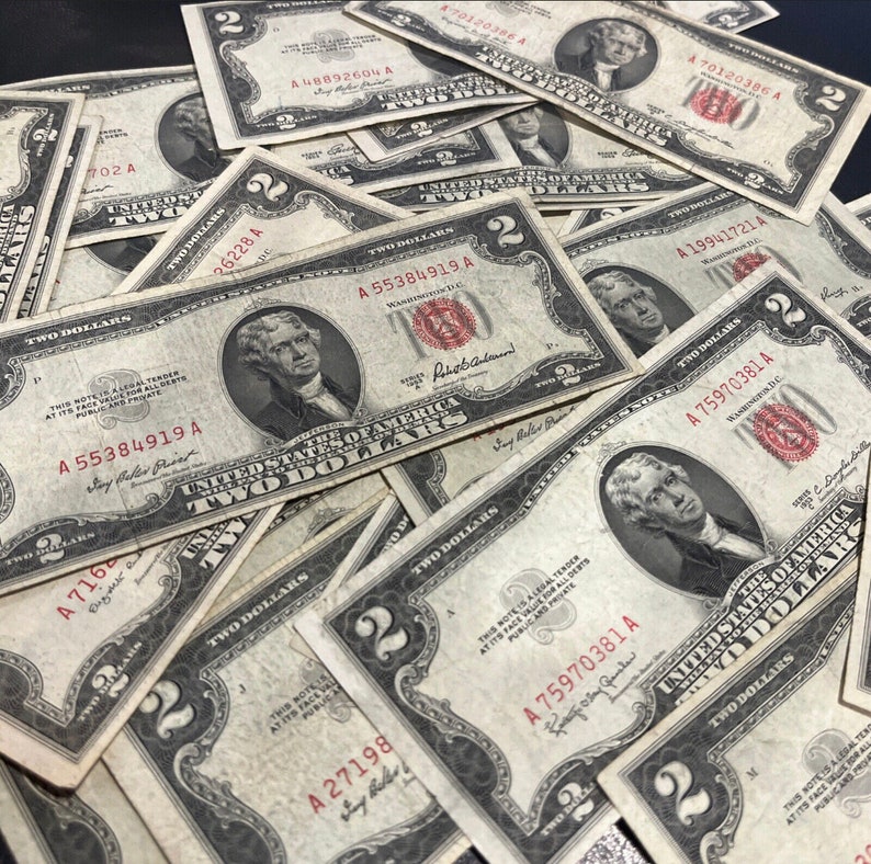 Two Dollar Bill Duo—1976 Bicentennial and 1953 or 1963 Red Seal Series ...