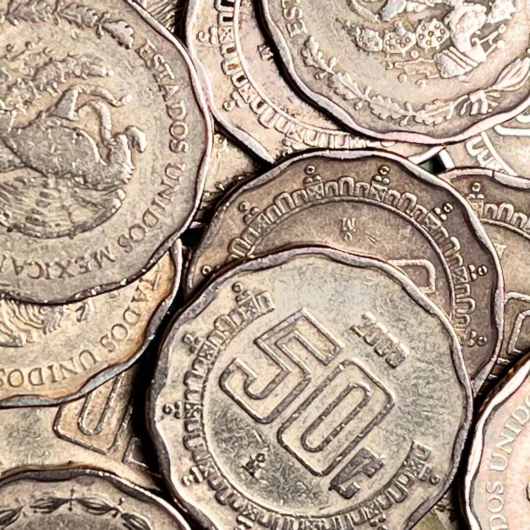 FULL Roll (45) Vintage Golden Mexican 50 Cent Coins Featuring Textured ...