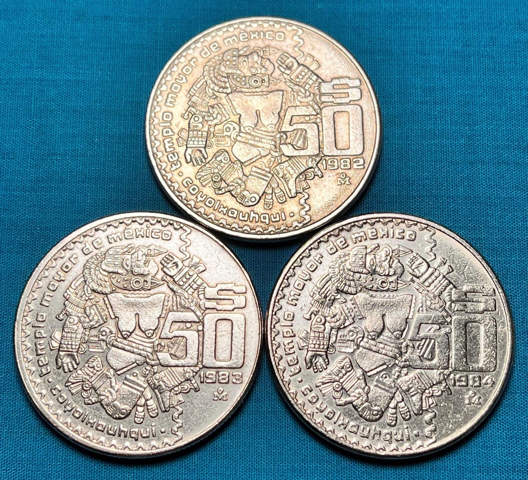 AZTEC Moon Goddess Commemorative Mexican 50 Pesos Coin Trio COMPLETE SET (1982-1984)! - Etsy