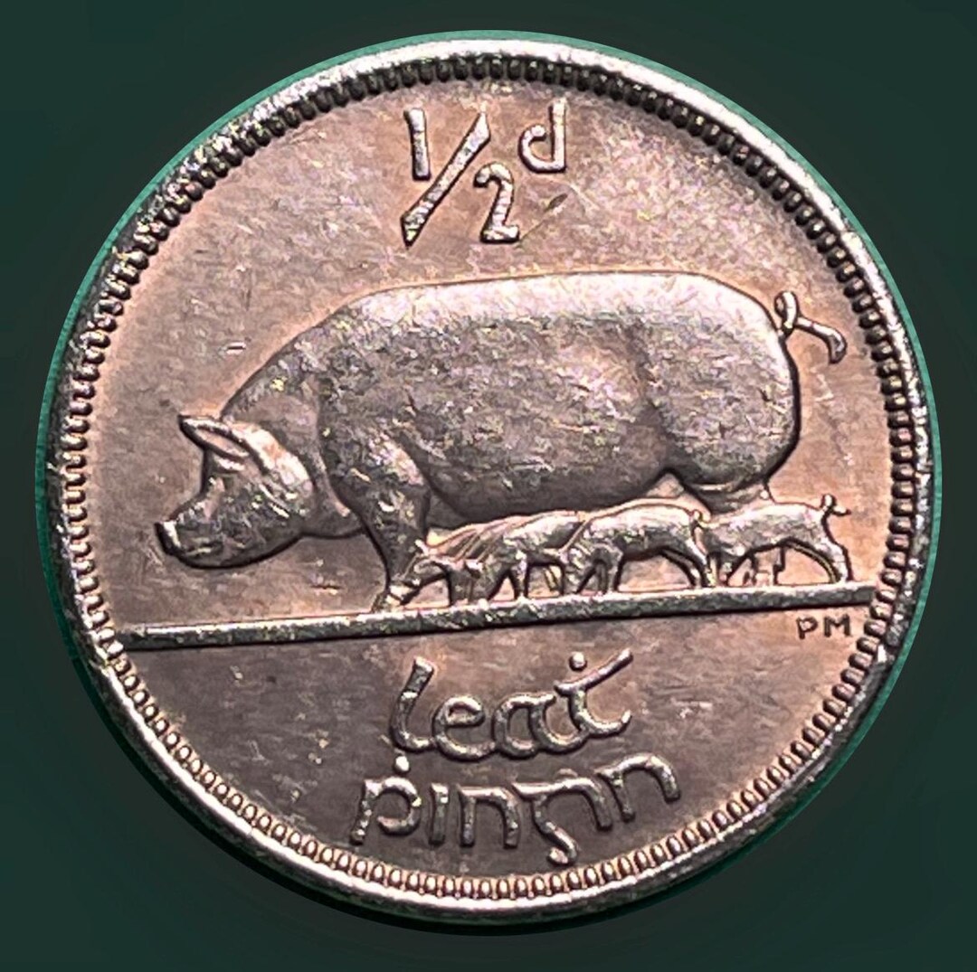 IRISH (Éire) Sow and Piglets Bronze Half Penny—high Grade/various Years ...
