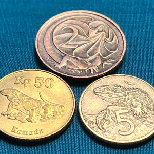 Lizard & Komodo Dragon Three Country Coin Trio (australia, New Zealand ...