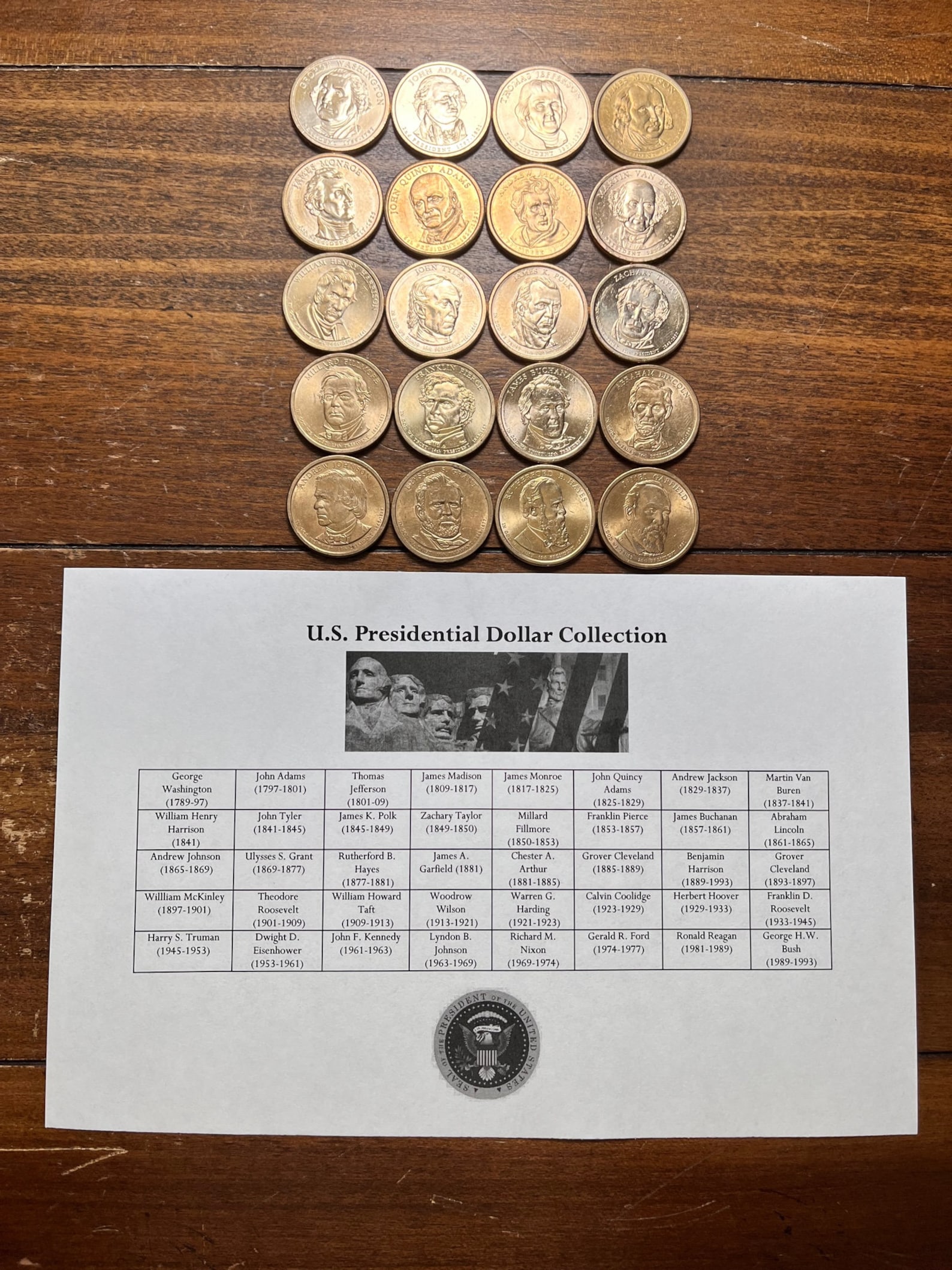 U.S. PRESIDENTS Golden Dollar Coin Collection (1st Thru 20th) in Gift ...