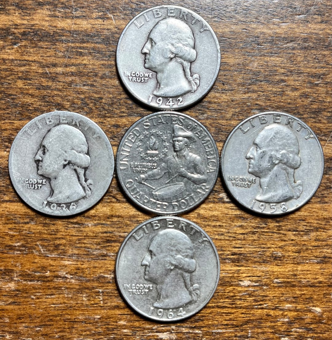 5 Decade SILVER and BICENTENNIAL Washington Quarter Commemorative ...