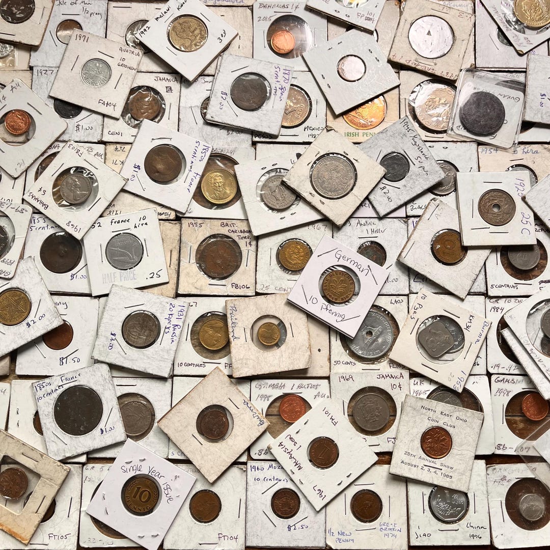 BULK Lot of Random, VINTAGE, Carded/labeled World Coins—different ...