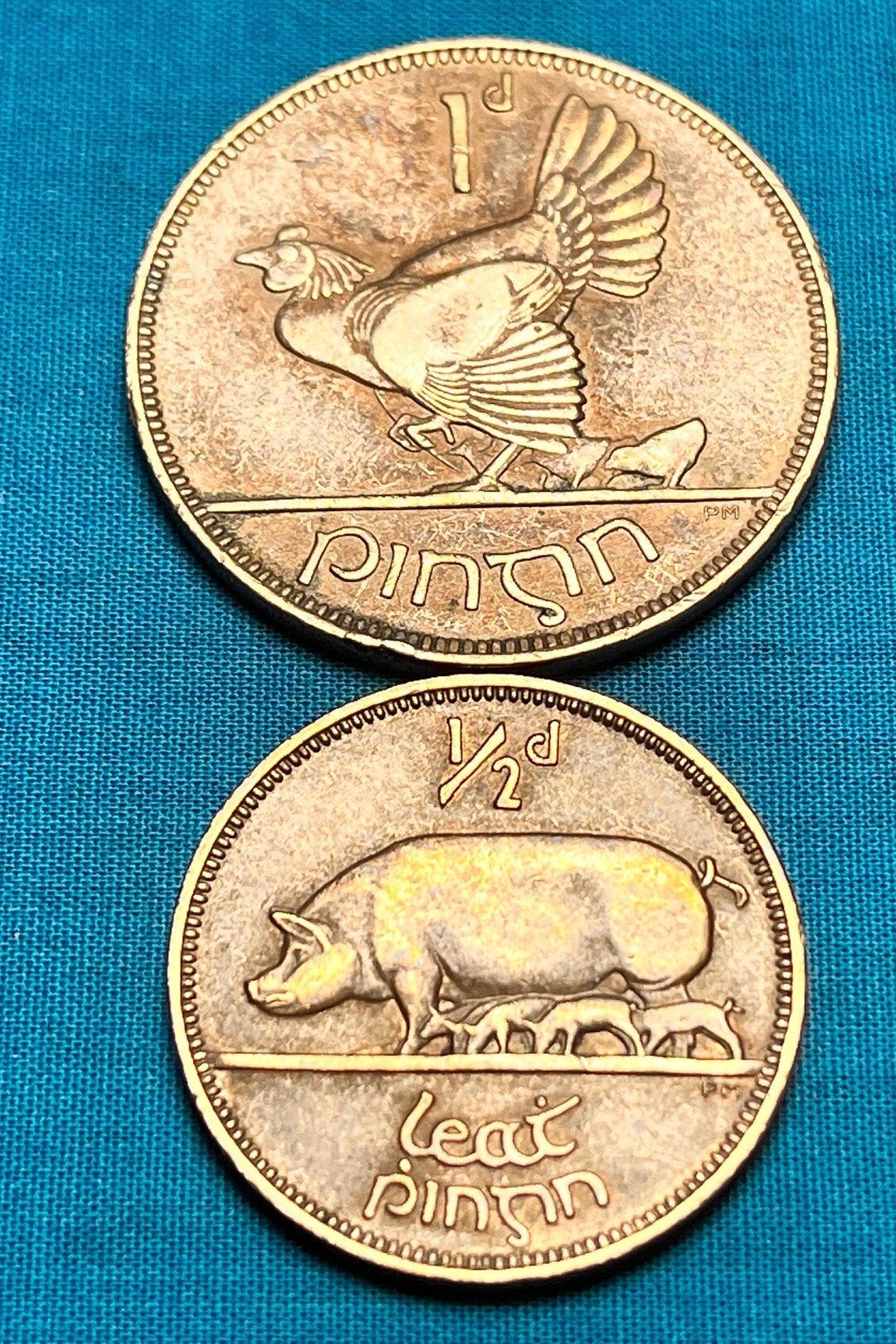 IRISH 1928 RARE Coin Duo—mother Hen & Sow With Piglets (see Images ...