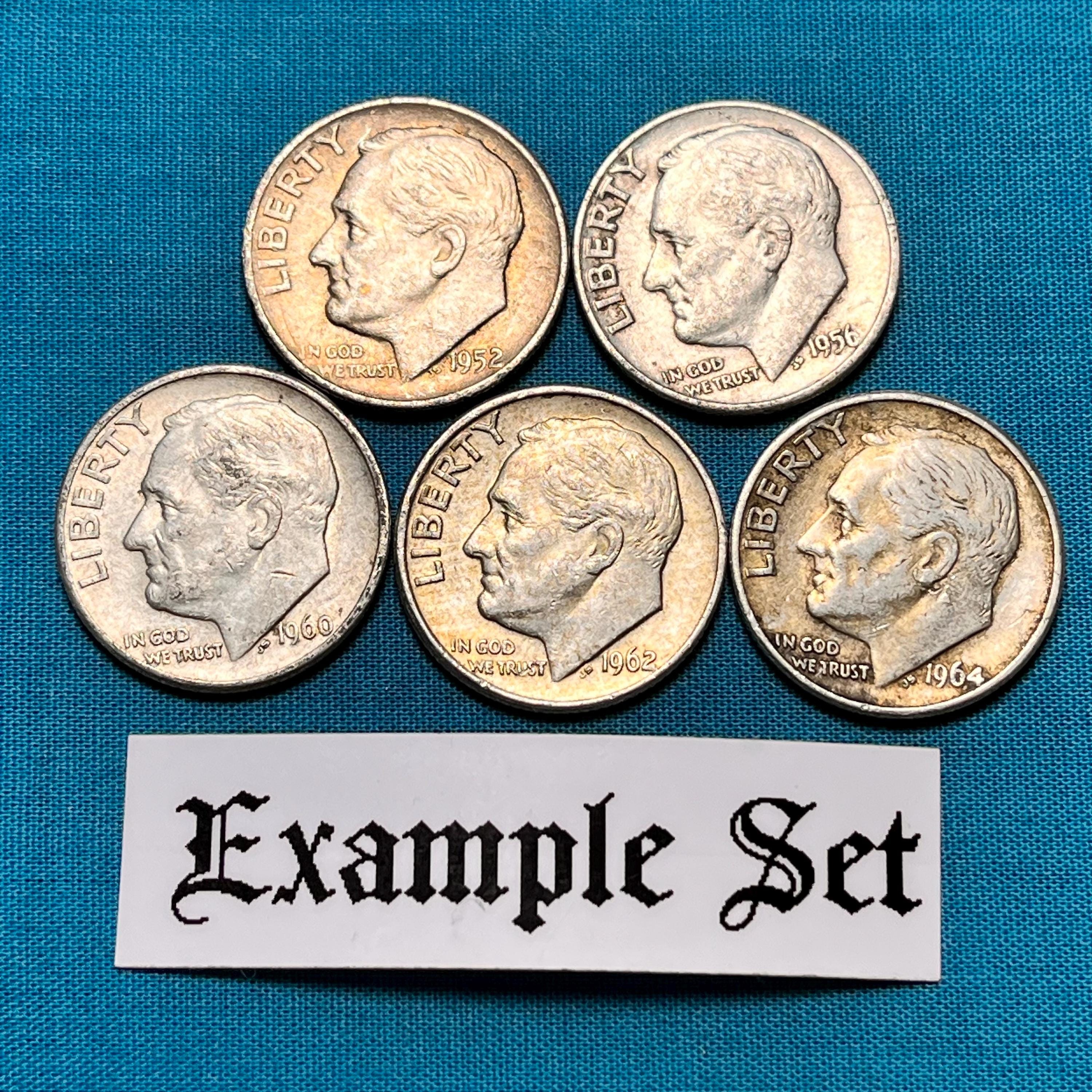 5 SILVER Roosevelt Dimes (1946-1964)—all UNIQUE Years/each Set Includes ...