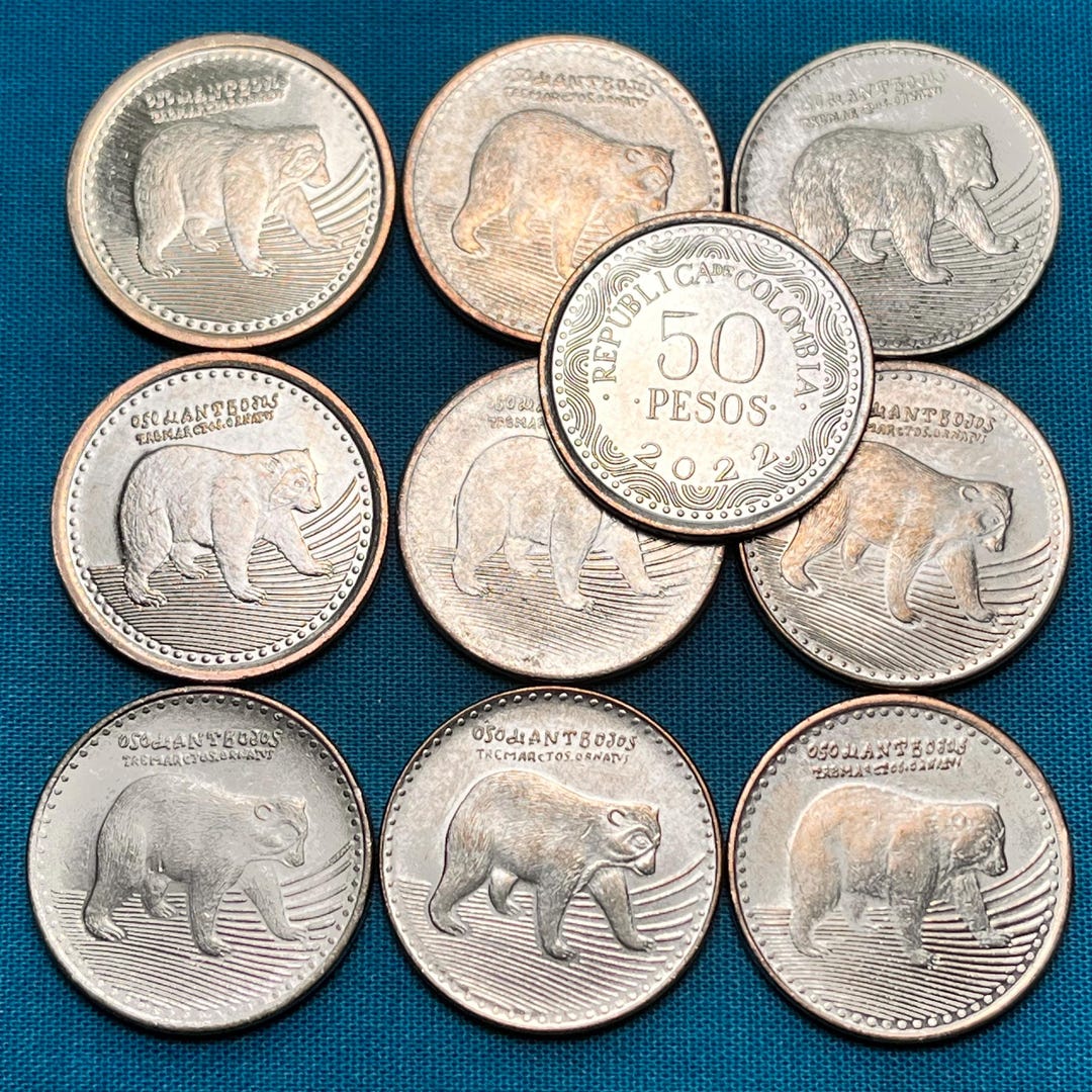 COLOMBIAN 50 Peso Spectacled BEAR Small Coins (10)—high Grade/shipping ...