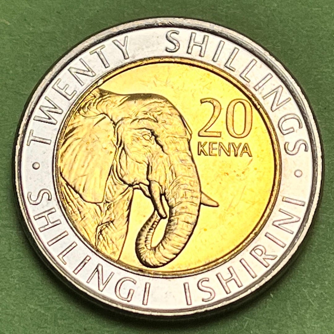 SINGLE Year Issue African ELEPHANT 20 Shilling Bimetal Kenyan Coin—high ...