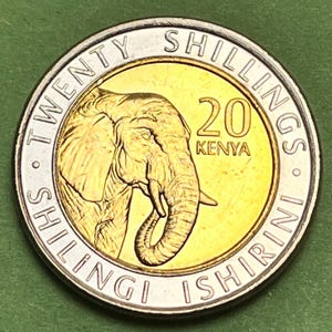 SINGLE Year Issue African ELEPHANT 20 Shilling Bimetal Kenyan Coin—high ...