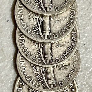 5 (or 10) Uniquely Dated Old U.S. Silver Liberty Head "mercury" Dimes ...