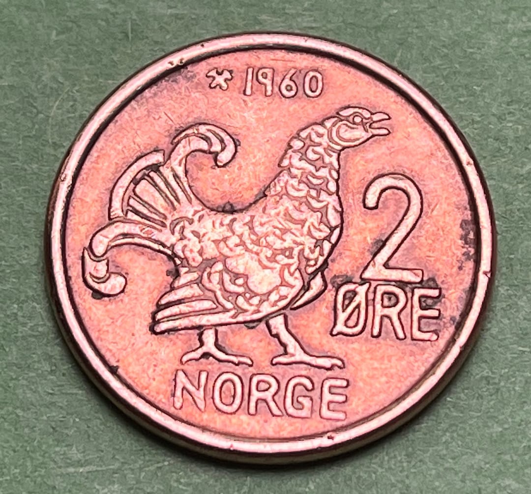 One Norwegian/norway 2 Øre (1960s/various Years) Coin Featuring Black ...