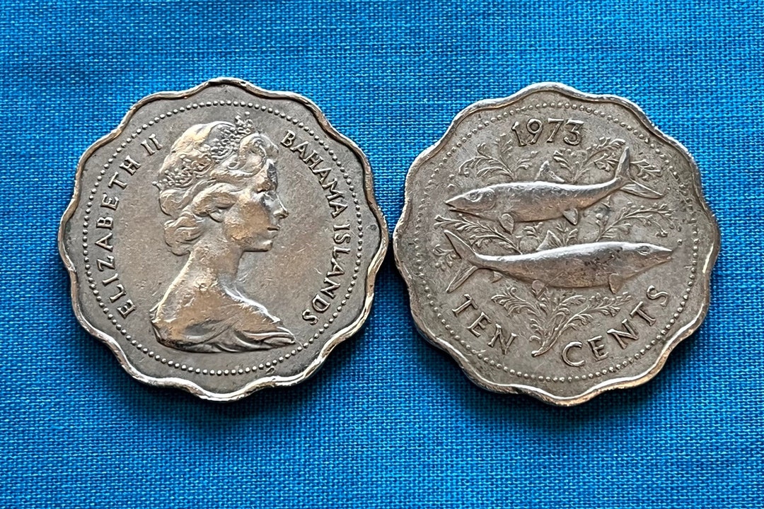 Vintage 1960/70s Queen Elizabeth II Scalloped Bahama Islands 10 Cent ...