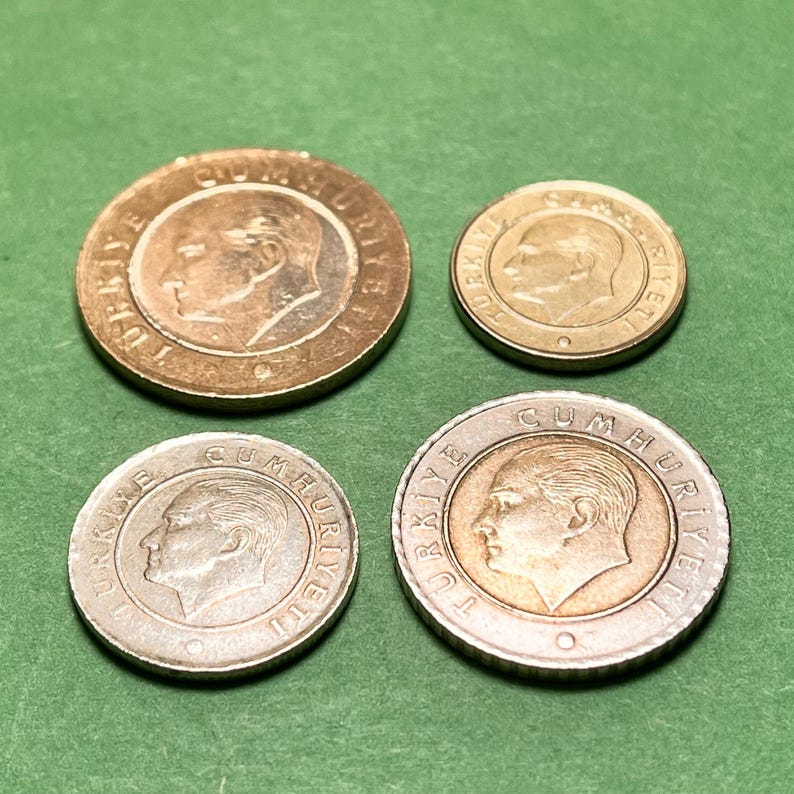 TURKISH 4-coin Set (10/25/50 Kuru & 1 Lira) With Two Optional Upgrades ...