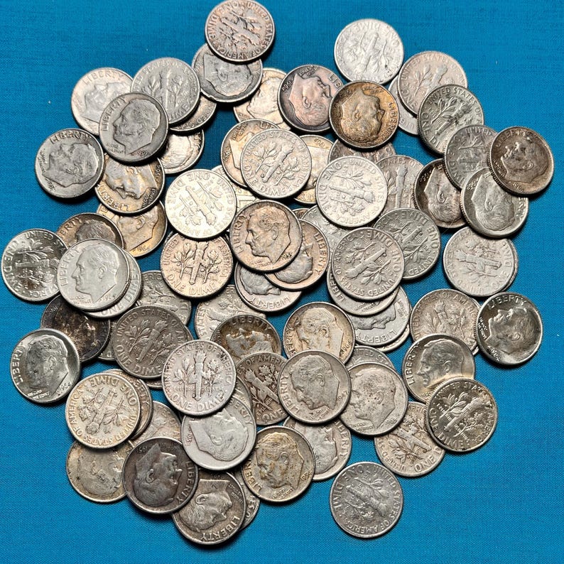 5 SILVER Roosevelt Dimes (1946-1964)—all UNIQUE Years/each Set Includes ...