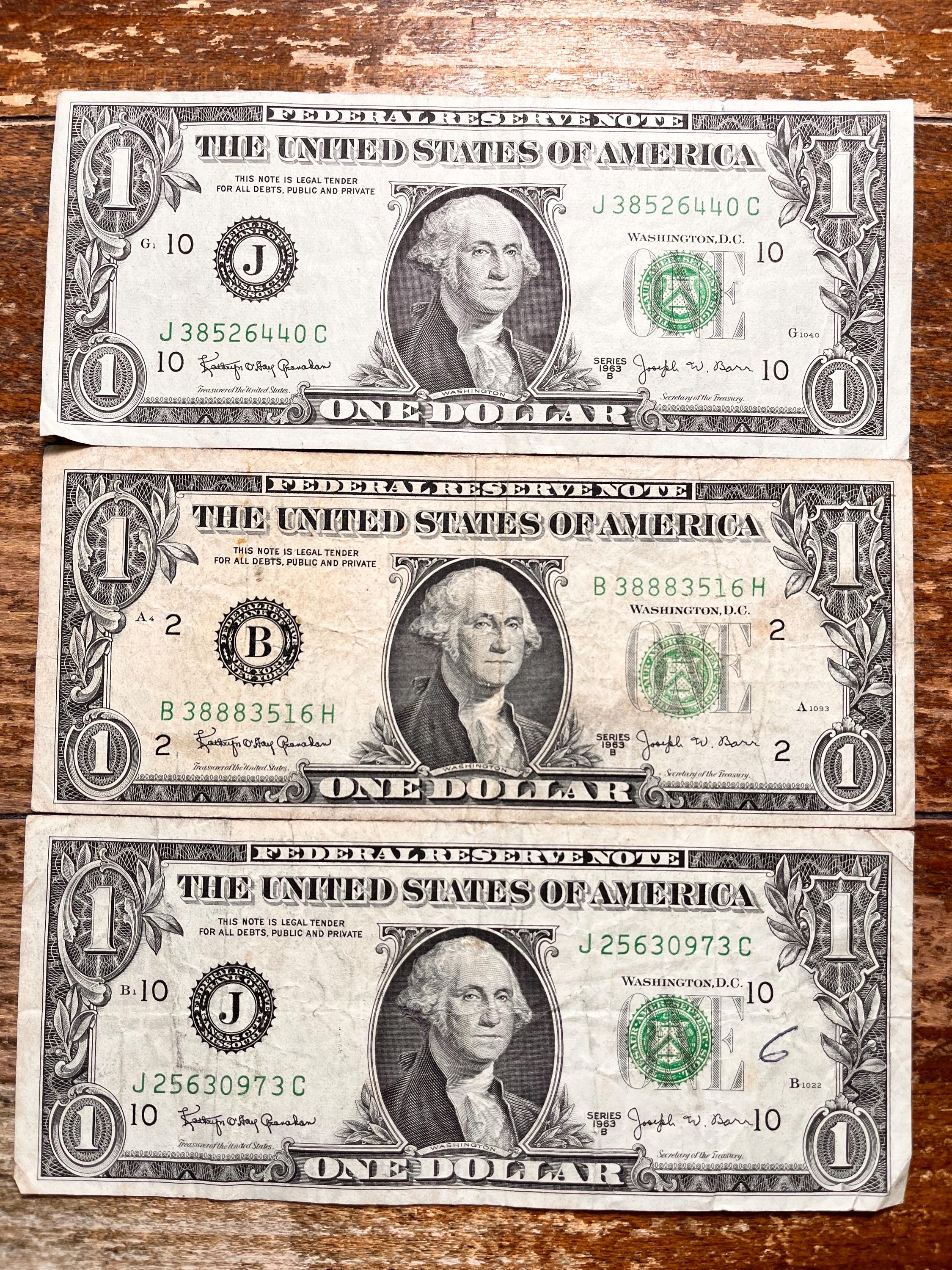 1963 RARE Joseph Barr Signature Washington Banknote Certificates—read ...