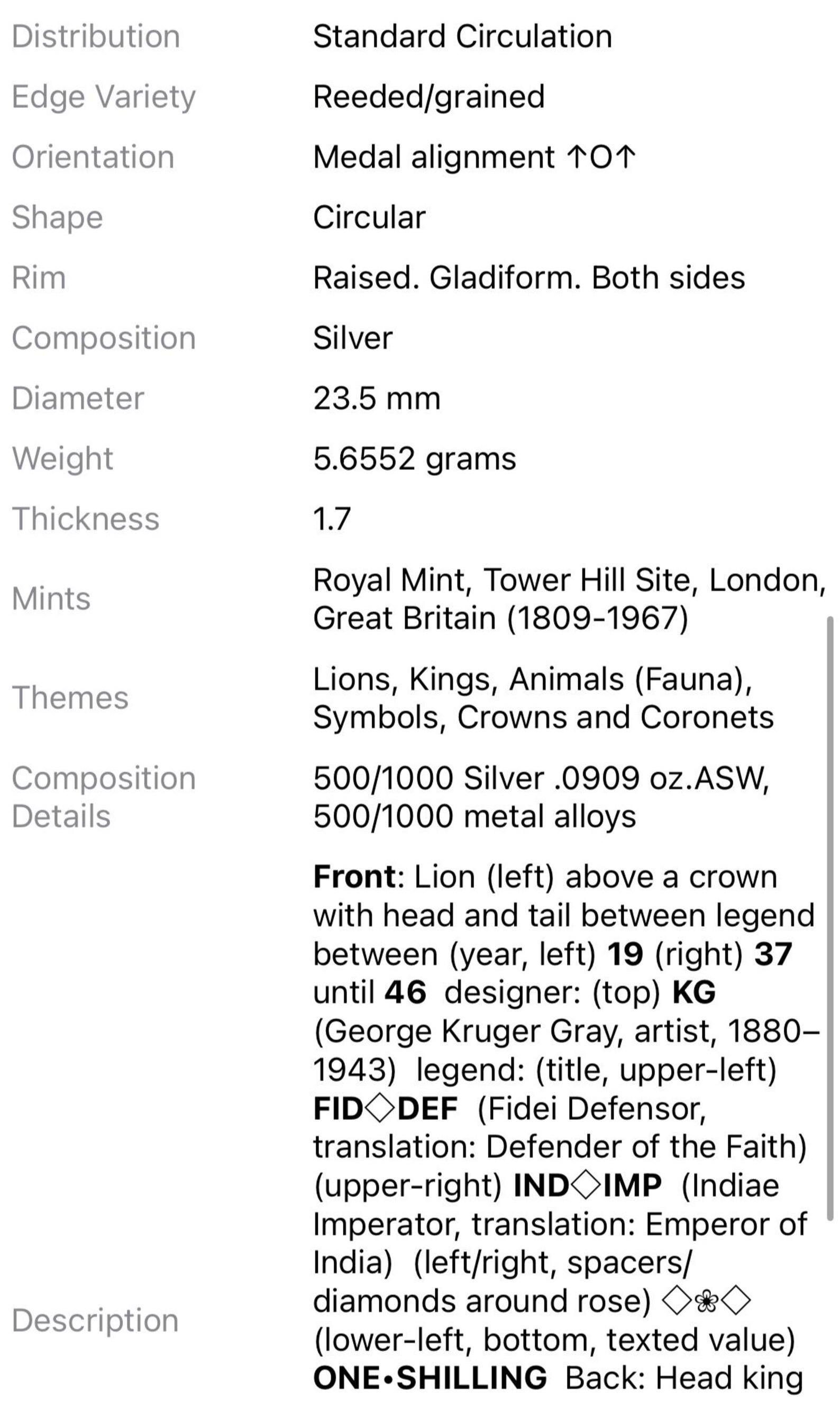 One SILVER British Shilling Coin Featuring Stylized LION and Monarch ...