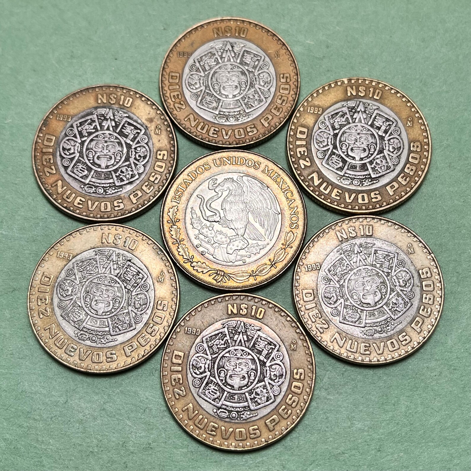 One SILVER Core Bimetal MEXICAN 10 Peso Coin Featuring FIRE Mask ...
