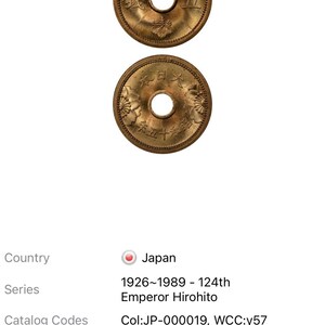 One Japanese WWII Era (1938-1940) Holed 5 Sen Coin Featuring Imperial ...
