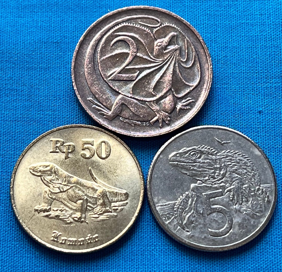 Lizard & Komodo Dragon Three Country Coin Trio (australia, New Zealand ...