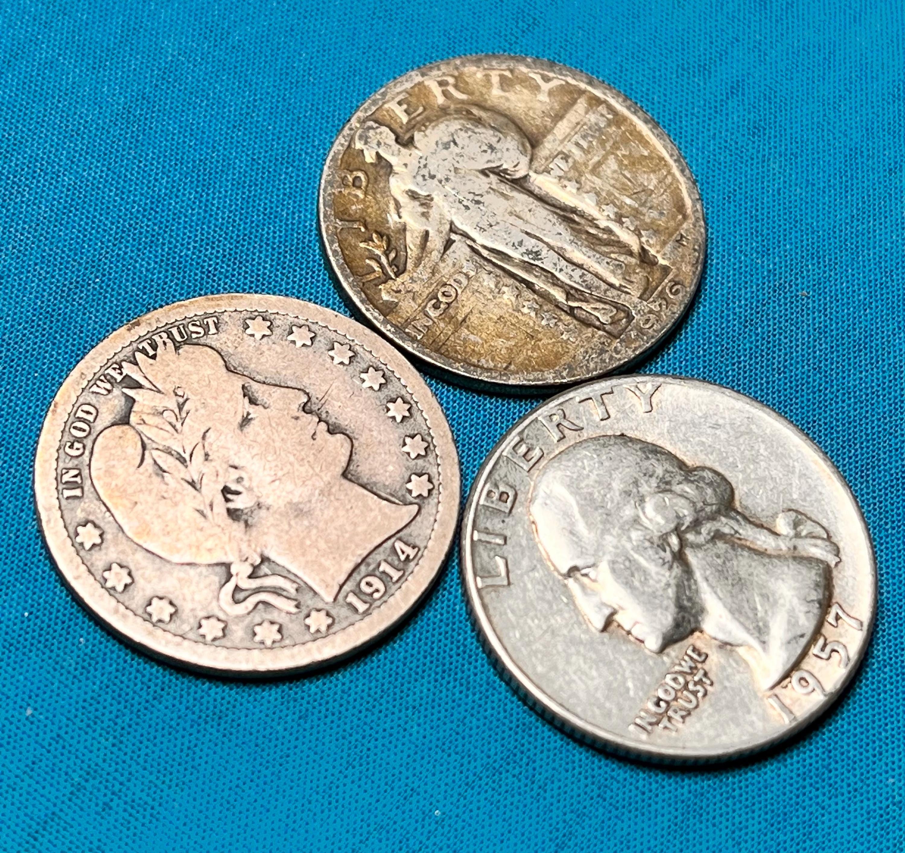Trio of Vintage U.S. SILVER Quarters—legible Dates/limited Availability ...
