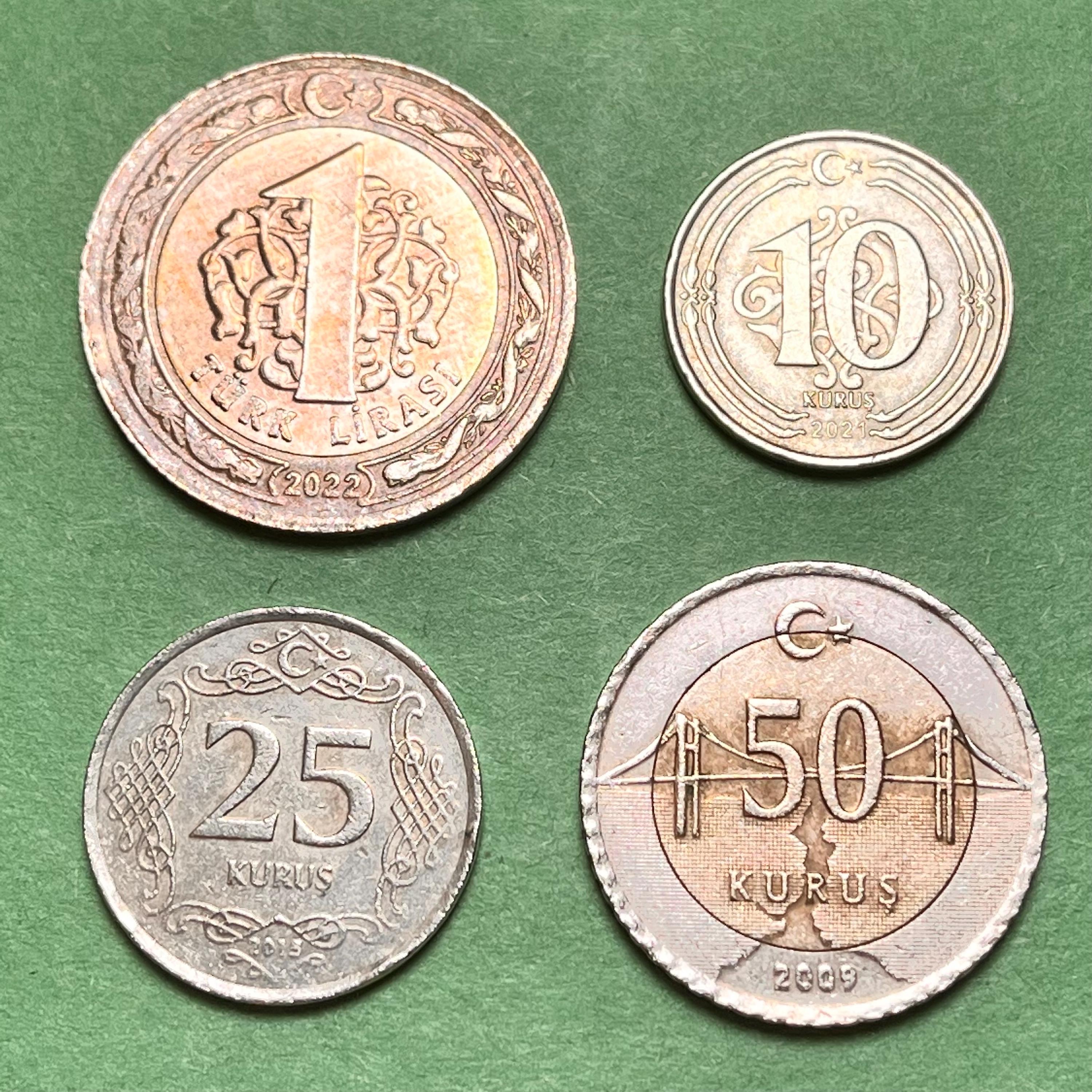 TURKISH 4-coin Set (10/25/50 Kuru & 1 Lira) With Two Optional Upgrades ...