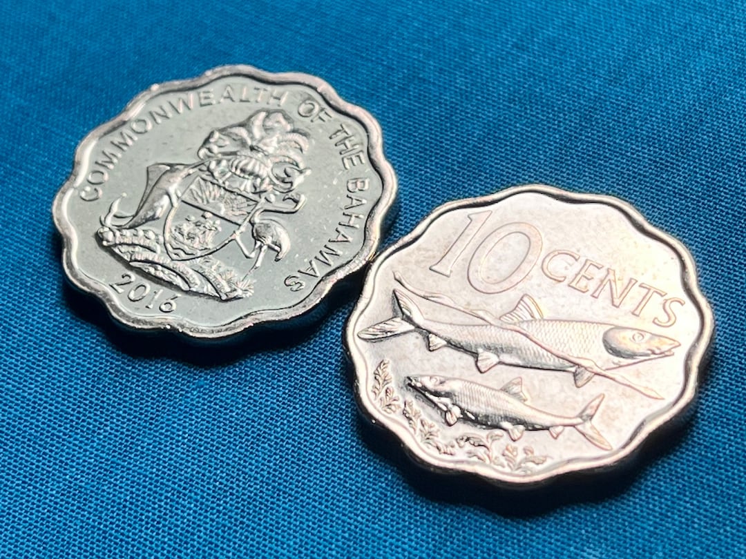 UNCIRCULATED GRADE Scalloped Bahama Islands 10 Cent Tropical Fish Coin ...