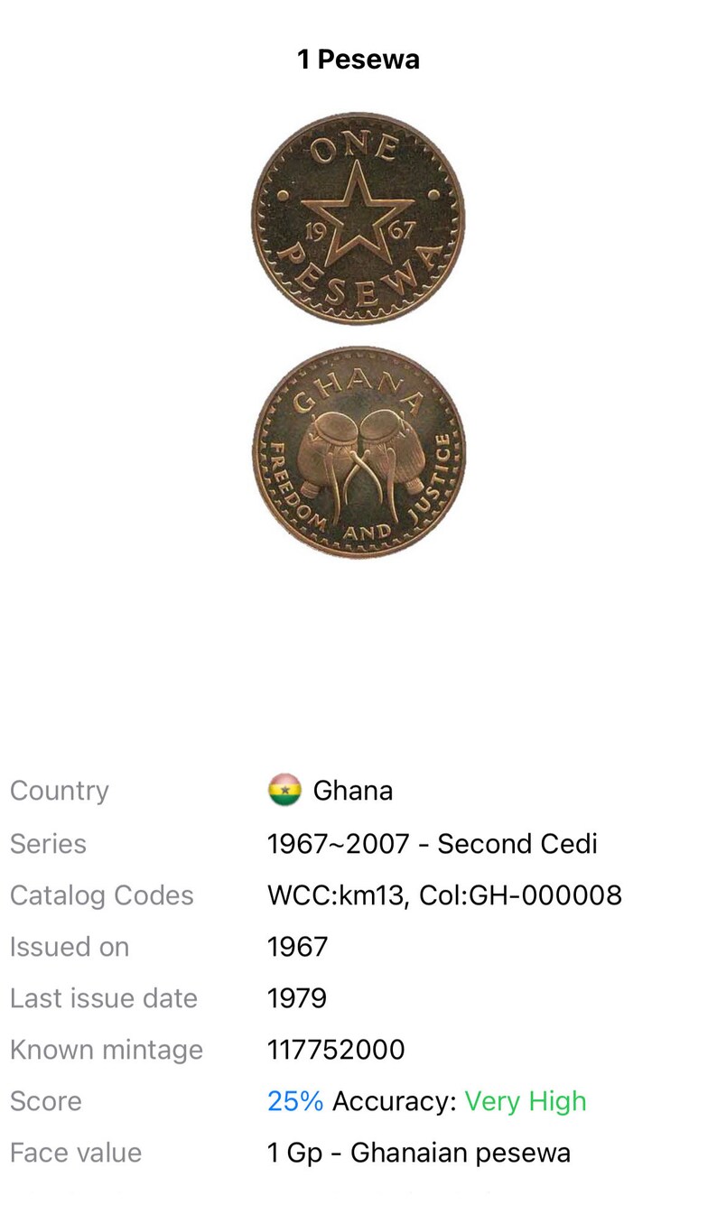 FIRST YEAR (1967) Issue Ghana Peseta Coin Featuring Bush Drums—high ...