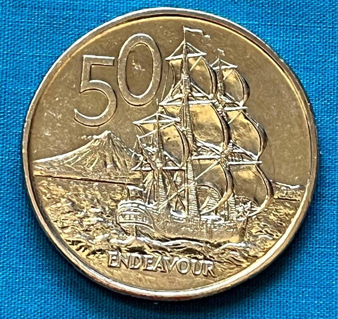 New Zealand Large 50 Cent Coin Featuring the Endeavour on the High Seas ...