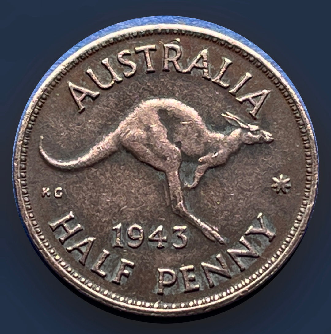 1943 Australian Bronze Half Penny Featuring RED KANGAROO and King ...