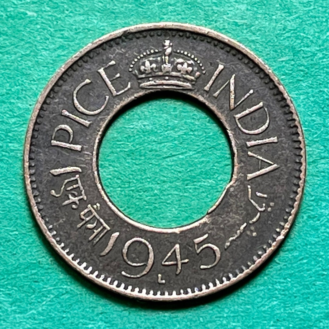 1945 British Colony of India 1 Pice Holed Coin With Crown of King ...