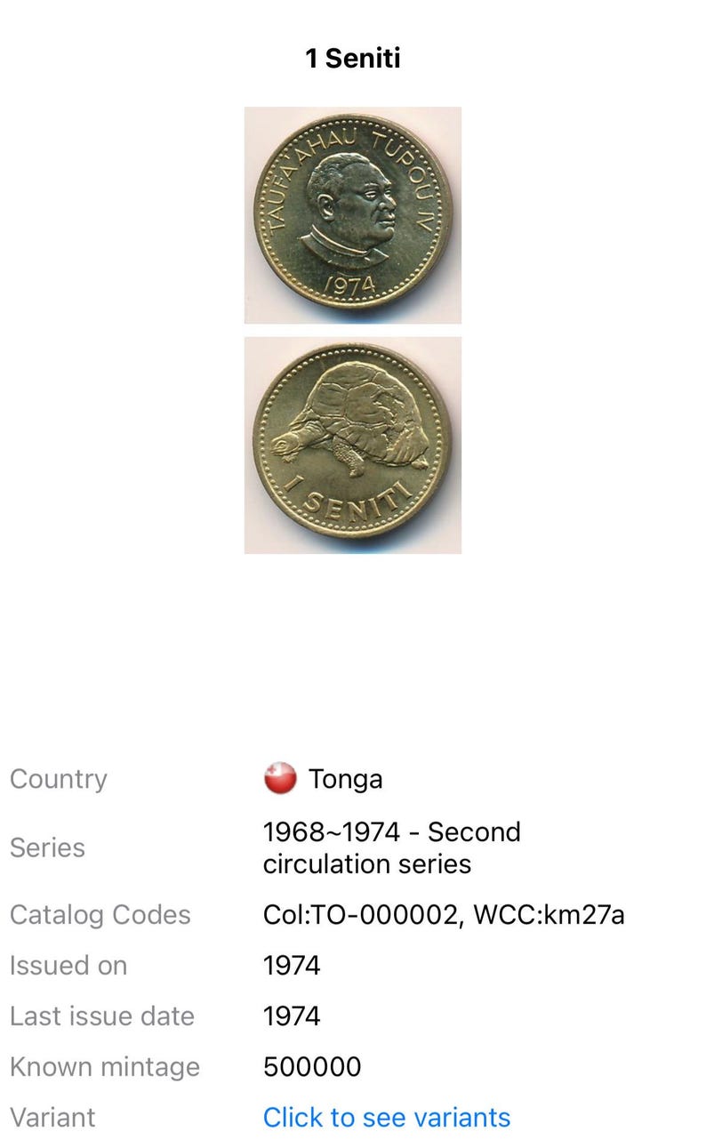 FIRST Year (1974) Issue Tongan Golden Coin Featuring Giant TORTOISE ...