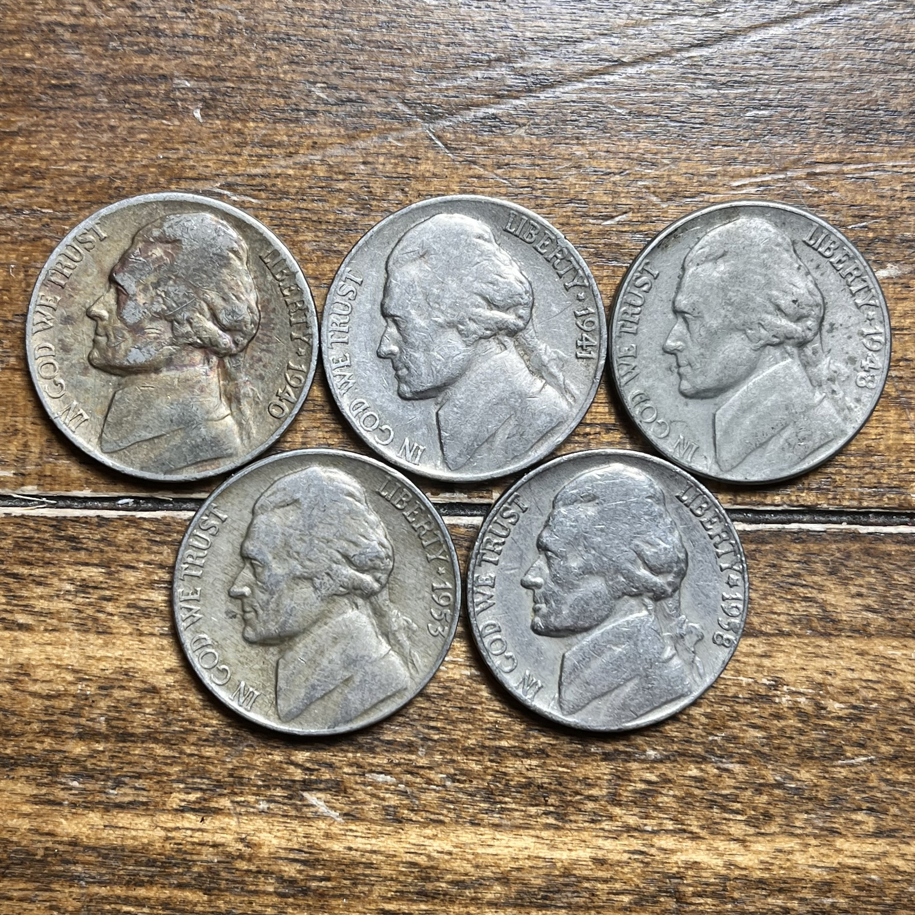 Pre-1964 (1930s-1960s) Old Jefferson Nickels, Lot of 5 to 40+ (full ...