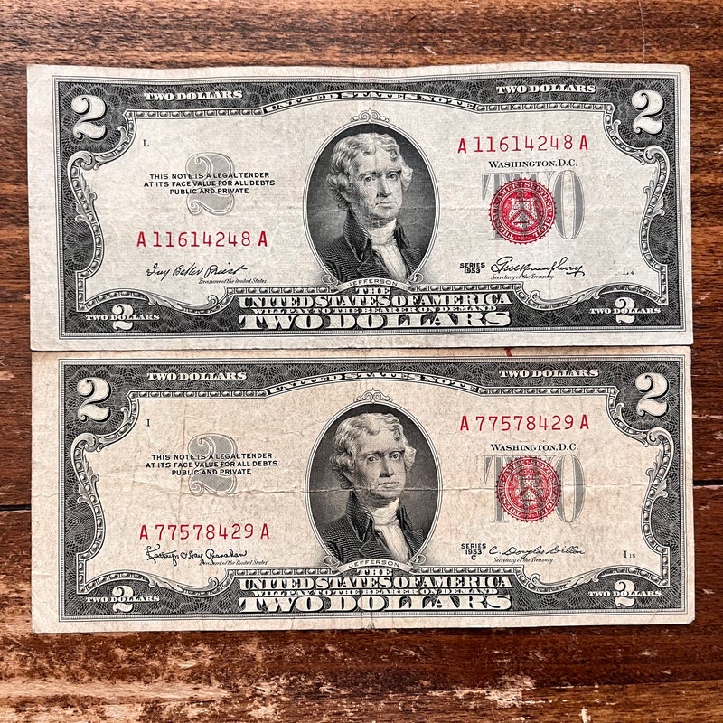2 Dollar Bill Red Seal - Etsy
