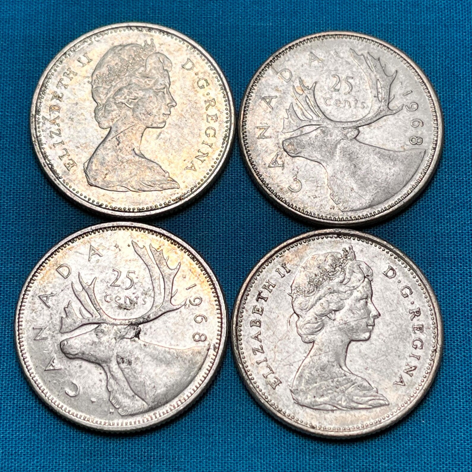 LAST Year (1968) SILVER Canadian Quarters (0.50 Fine) in Quality Grades ...