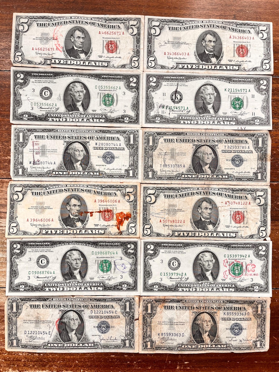 DISCOUNTED Vintage U.S. Banknote Trios: Flawed, Damaged, Dirty, Marked ...