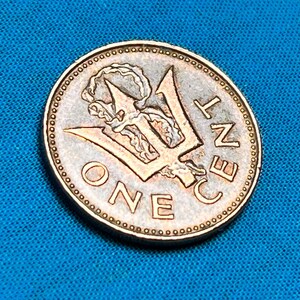 SINGLE Year (1976) Issue BARBADOS Commemorative One Cent Coin With ...