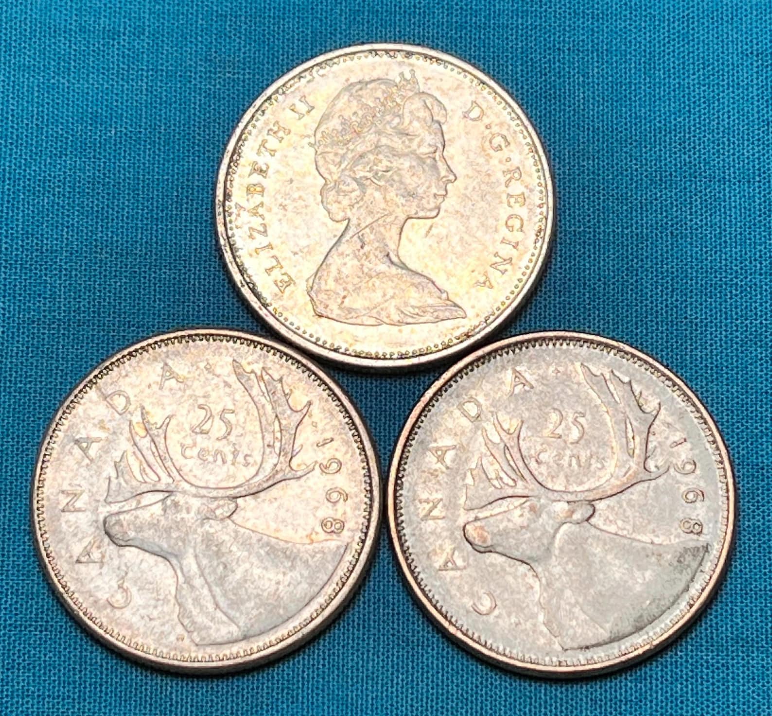 LAST Year (1968) SILVER Canadian Quarters (0.50 Fine) in Quality Grades ...