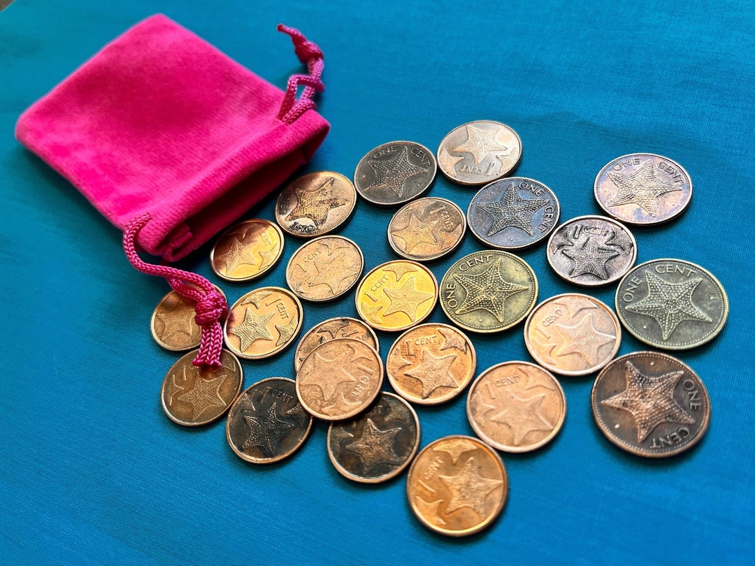 Sea of BAHAMAS STARFISH Coins (24) in Drawstring Pouch—different Styles ...