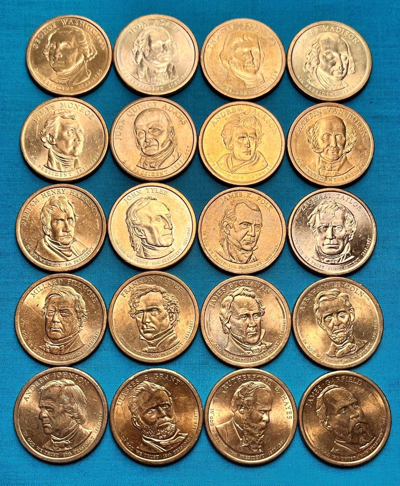 U.S. PRESIDENTS Golden Dollar Coin Collection (1st Thru 20th) in Gift ...