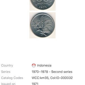 SINGLE YEAR (1971) Issue Indonesian 50 Rupiah Coin Featuring Greater ...