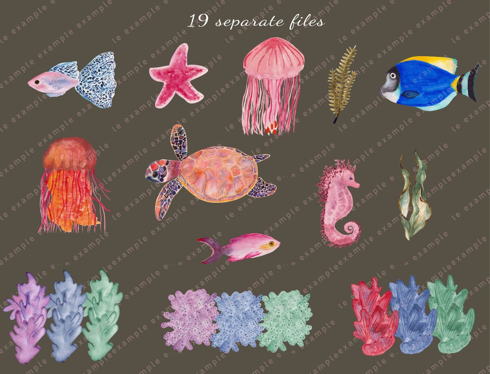 Watercolor Sea Clipart, Nautical Clip Art, Ocean, Fish, Jellyfish ...